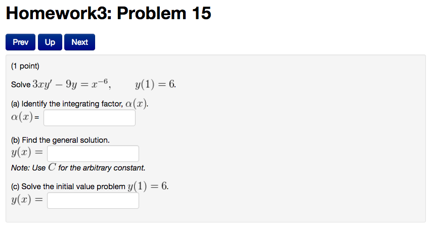 Solved Solve 3xy' - 9y = x^-6, y(1) = 6. (a) Identify the | Chegg.com