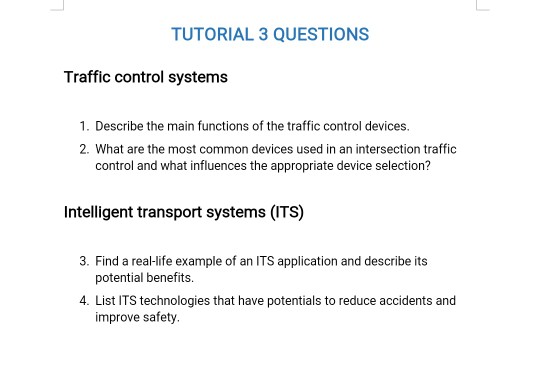 Solved TUTORIAL 3 QUESTIONS Traffic control systems 1. | Chegg.com