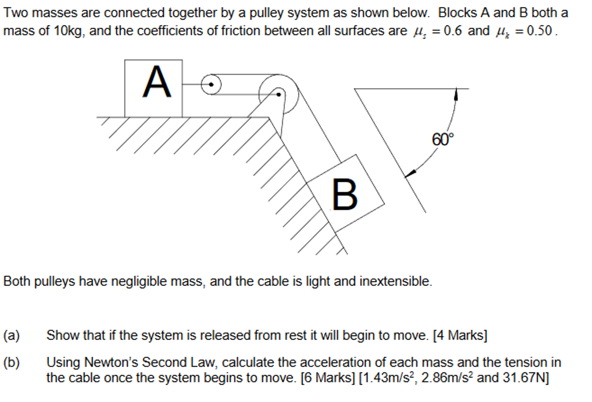 Solved Two masses are connected together by a pulley system | Chegg.com
