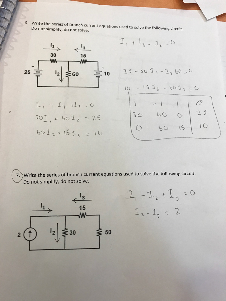 Solved 6. Write the series of branch current equations used | Chegg.com