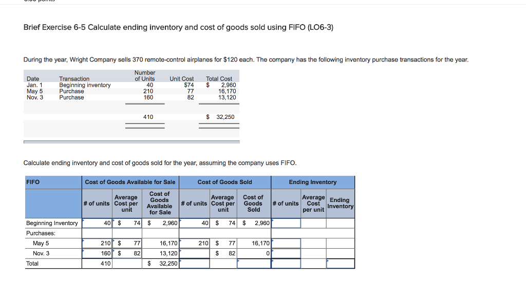 Solved Brief Exercise 6-5 Calculate ending inventory and | Chegg.com