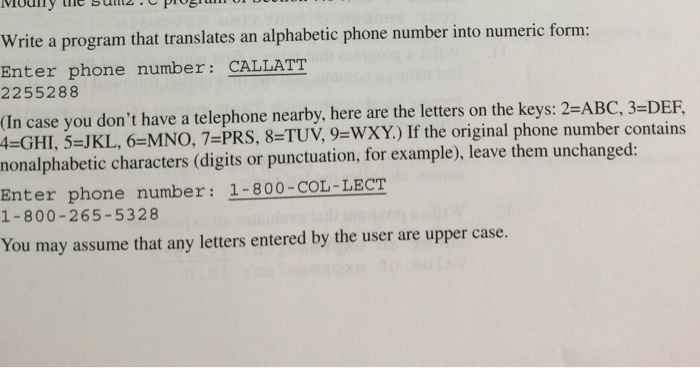 Solved Write a program that translates an alphabetic phone | Chegg.com