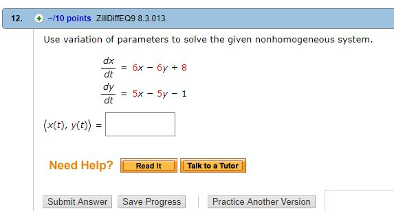 Solved Use Variation Of Parameters To Solve The Given