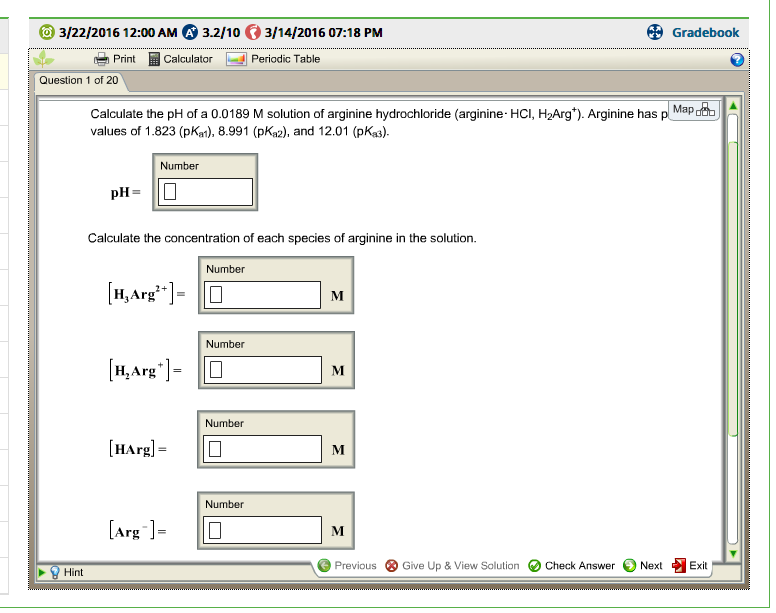 Solved Calculate the pH of a 0.0189 M solution of arginine | Chegg.com