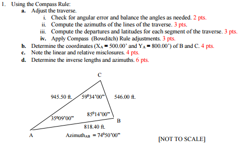 Using the Compass Rule: Adjust the traverse. Check | Chegg.com