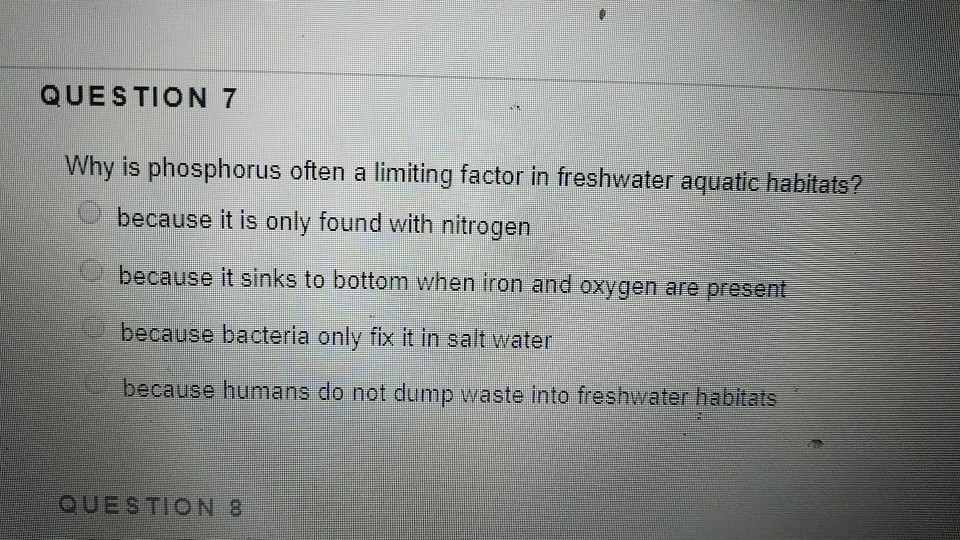 Solved QUES TION 7 Why is phosphorus often a limiting factor | Chegg.com