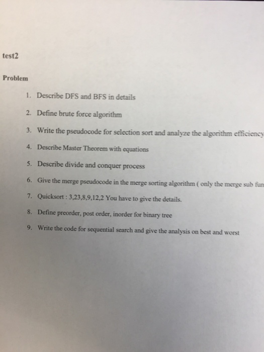 Solved Describe DFS and BFS in details Define brute force | Chegg.com