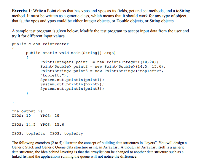Solved Exercise 1 Write A Point Class That Has Xpos And 5319
