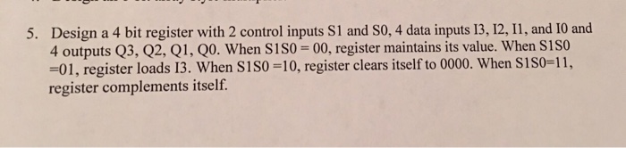 Solved 5. Design a 4 bit register with 2 control inputs S1 | Chegg.com
