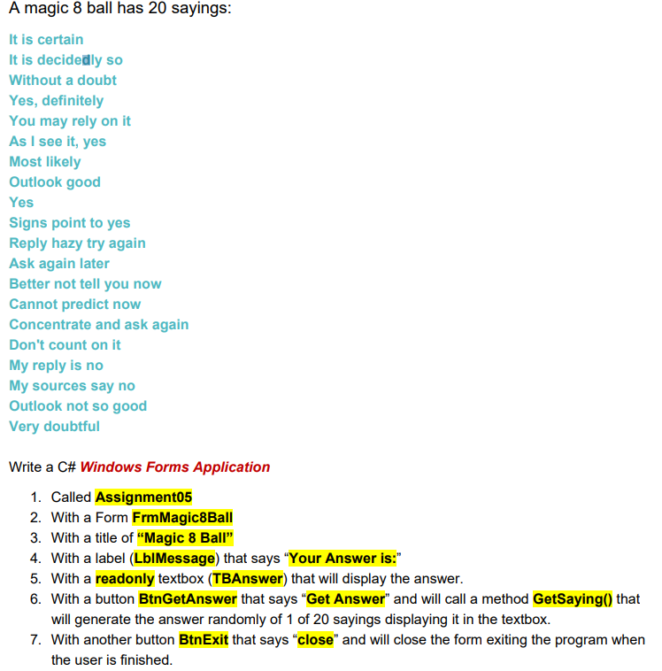 Solved A magic 8 ball has 20 sayings It is certain It is | Chegg.com