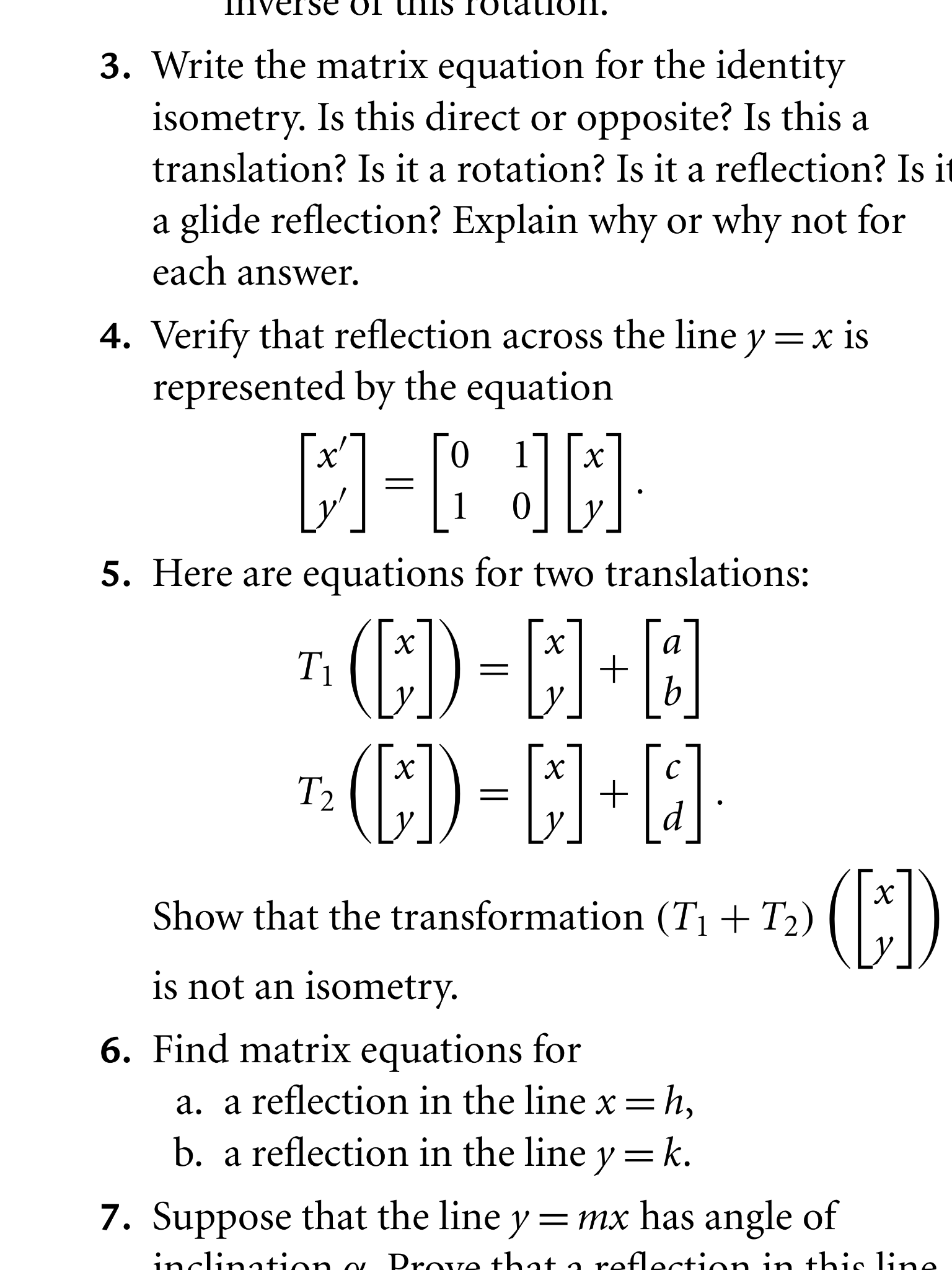 Write the matrix equation for the identity isometry. | Chegg.com