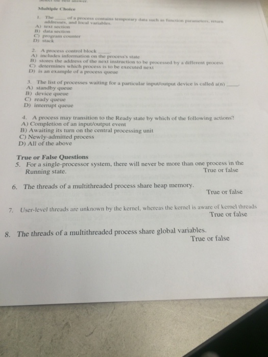 Solved The of a process contains temporary data such as | Chegg.com