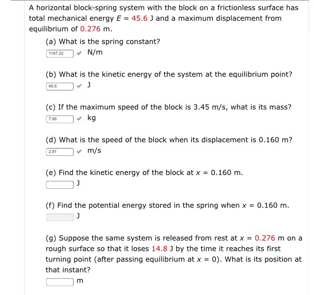Solved A horizontal block-spring system with the block on a | Chegg.com