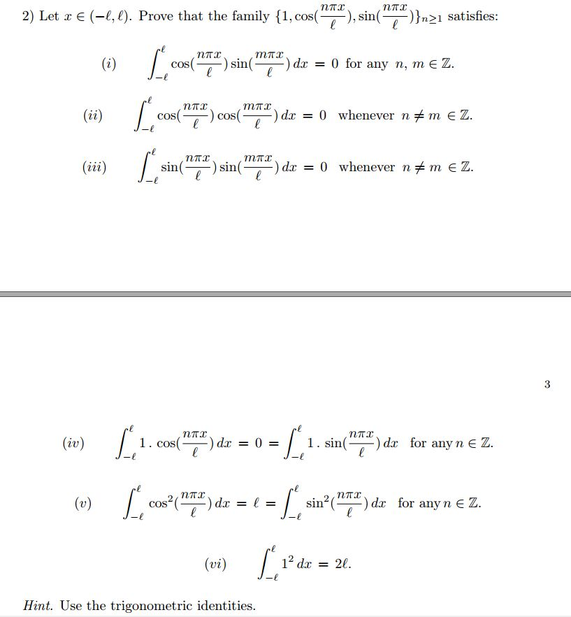 Solved Let x (-l, l). Prove that the family {1, cos(n pi | Chegg.com