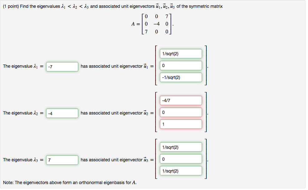 Solved (1 point) Find the eigenvalues