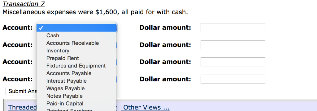 Solved Transaction 7 Miscellaneous expenses were $1,600, all | Chegg.com
