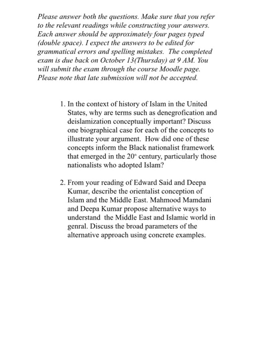 In the context of history of lslam in the United | Chegg.com