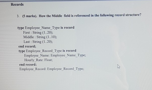Solved Records 3. (5 marks). How the Middle field is | Chegg.com