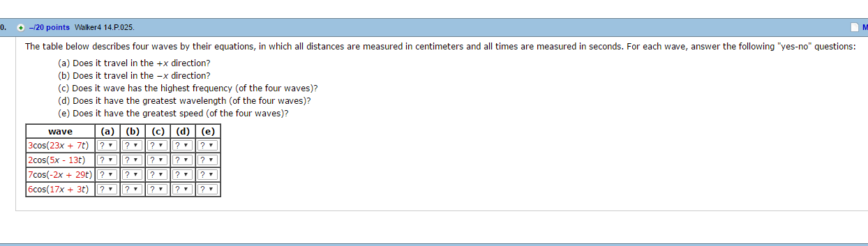 Solved The table below describes four waves by their | Chegg.com