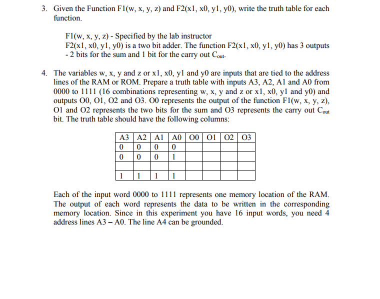 Solved 3. Given the Function Fl(w, x, y, z) and F2(x1, x0, | Chegg.com
