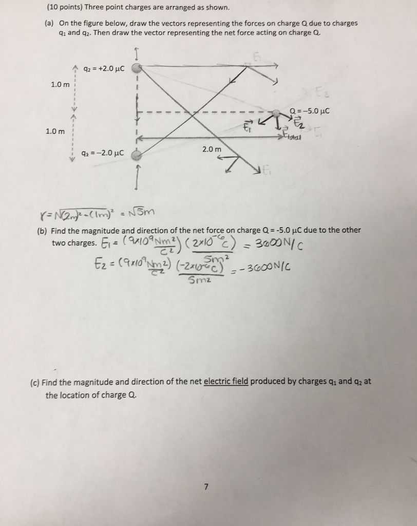 Solved (10 points) Three point charges are arranged as | Chegg.com