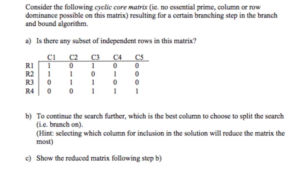 Consider the following cyclic core matrix (ie. no | Chegg.com