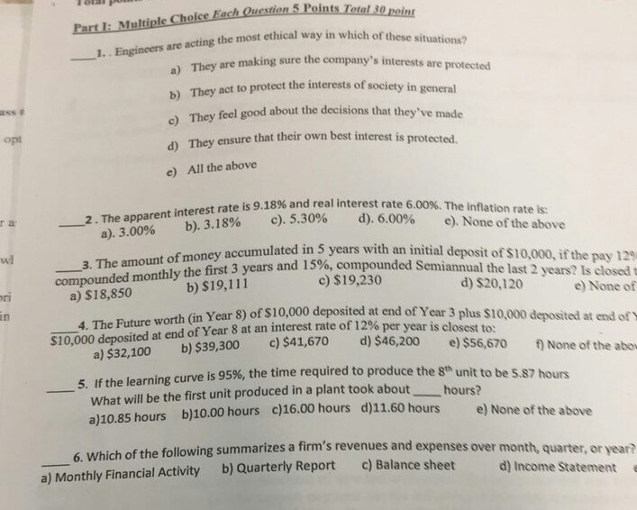 Solved Part I: Multiple Cholee Fach Questien 5 Points Tetal | Chegg.com Solved Part I: Multiple Cholee Fach Questien 5 Points Tetal | Chegg.com