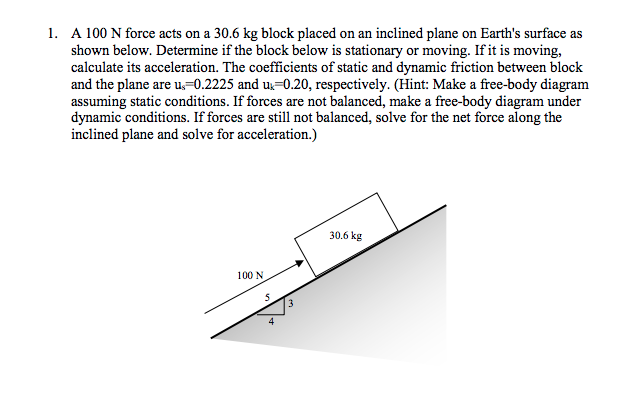 Solved A 100 N force acts on a 30.6 kg block placed on an | Chegg.com