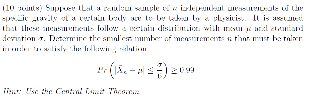 Solved 10 points) Suppose that a random sample of n | Chegg.com