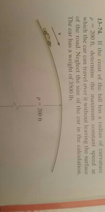 Solved If the crest of the hill has a radius of curvature p | Chegg.com