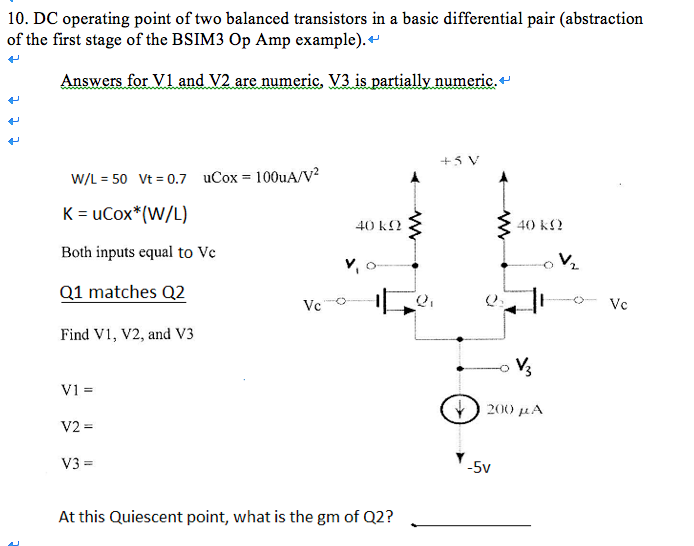 Solved DC operating point of two balanced transistors in a | Chegg.com