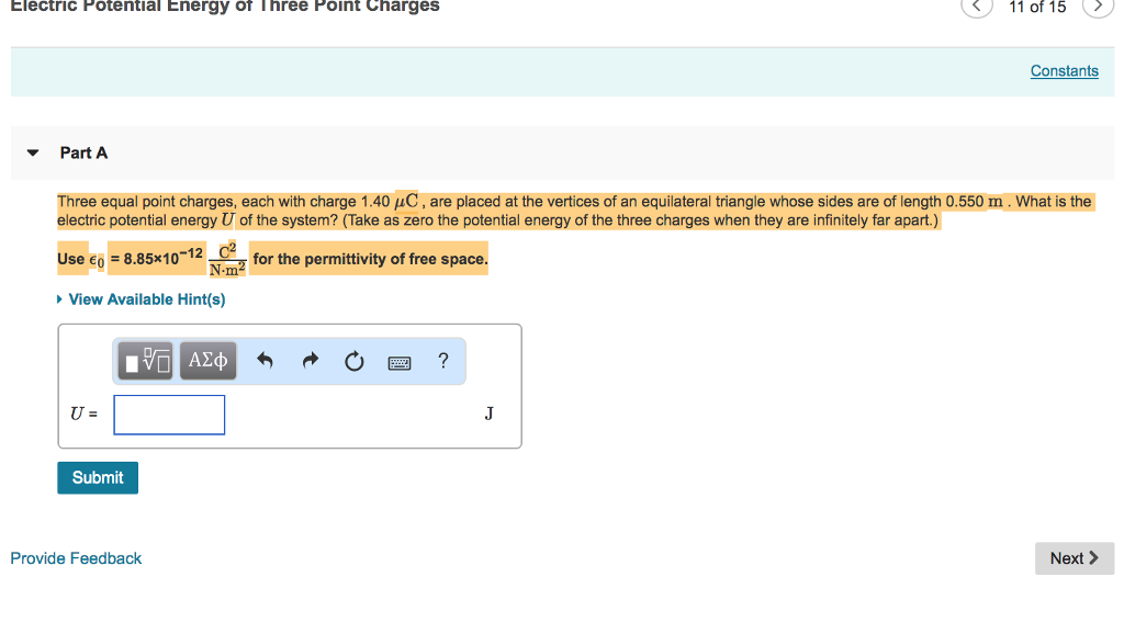 Solved Electric Potential Energy of Three Point Charges 11 | Chegg.com
