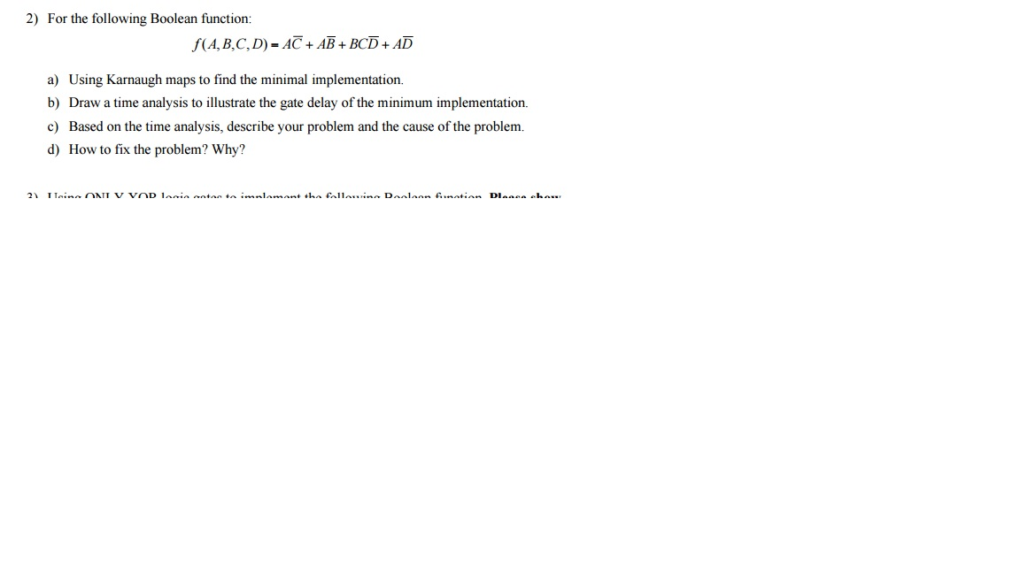 2) For the following Boolean function: f(A,B,C,D) = | Chegg.com