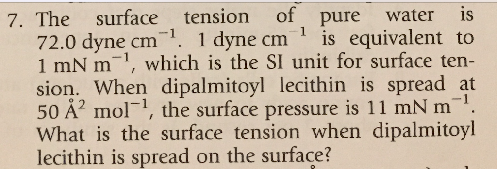 Solved The surface tension of pure water is 72.0 dyne cm^-1. | Chegg.com