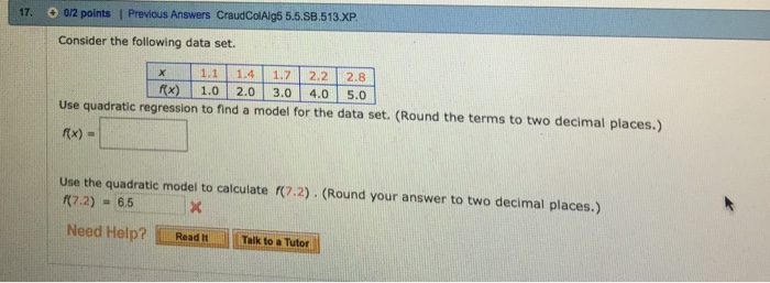 Solved Consider the following data set Use quadratic | Chegg.com