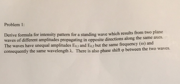Solved Problem 1: Derive formula for intensity pattern for a | Chegg.com