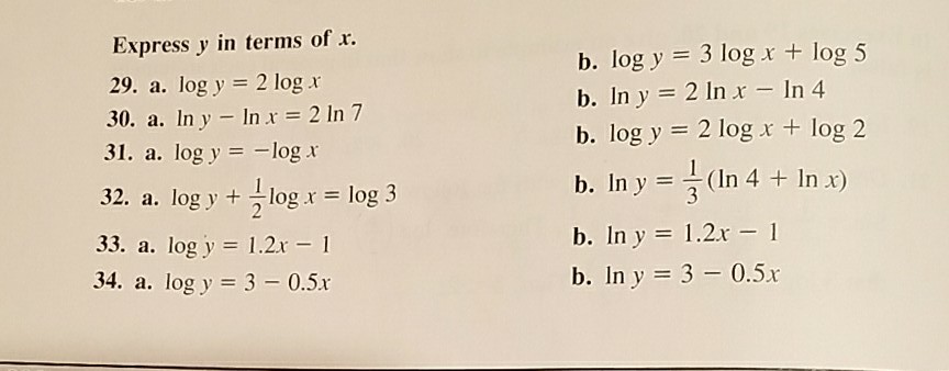 Solved Express y in terms of r. 29. a. logy = 210gx 30. a. | Chegg.com