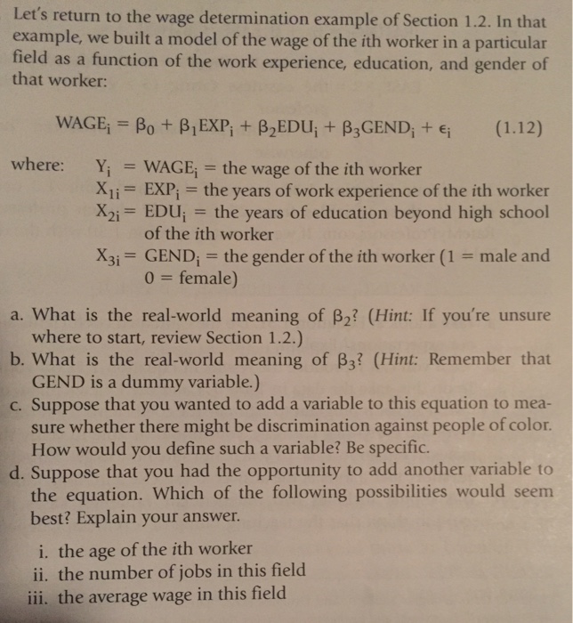 Solved Let's return to the wage determination example of | Chegg.com
