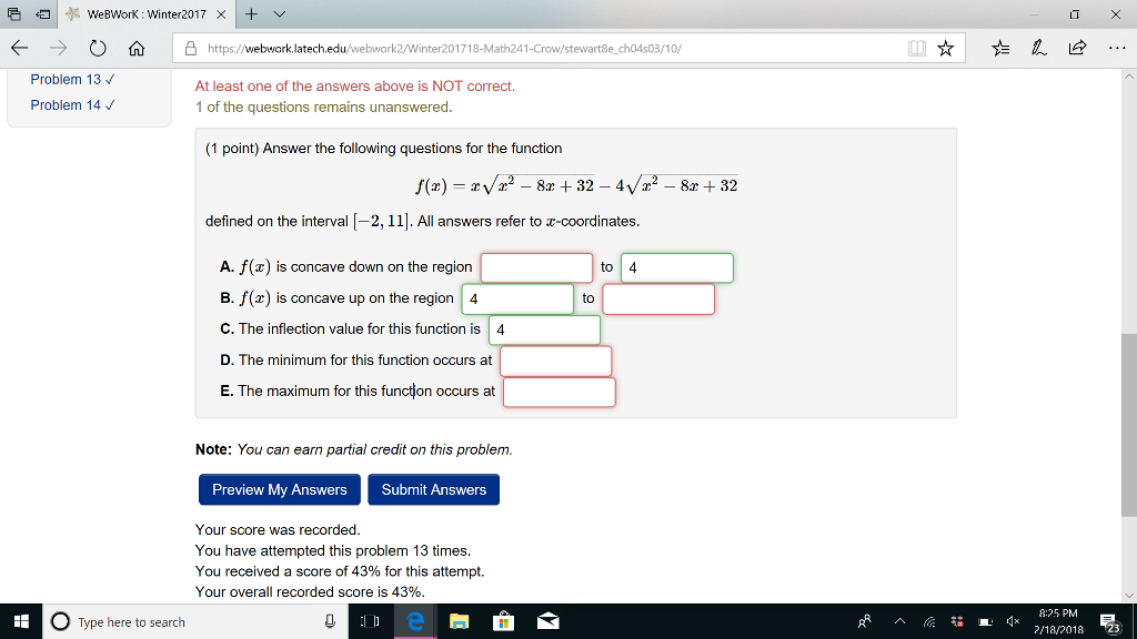 Calculus Archive | February 18 2018 | Chegg.com
