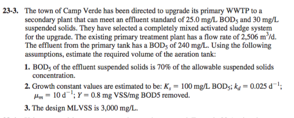 Solved 23-8. Determine the return sludge concentration X') | Chegg.com
