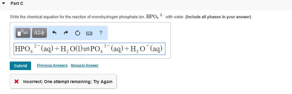Solved Part C Write the chemical equation for the reaction | Chegg.com