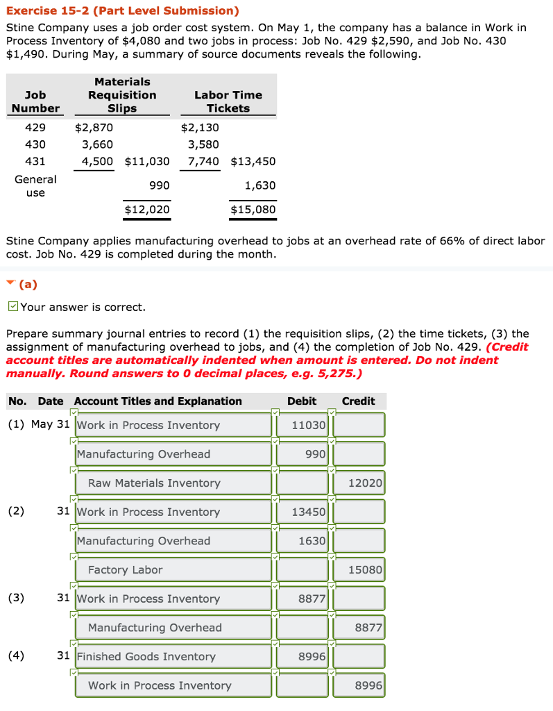 Solved Exercise 15-2 (Part Level Submission) Stine Company | Chegg.com