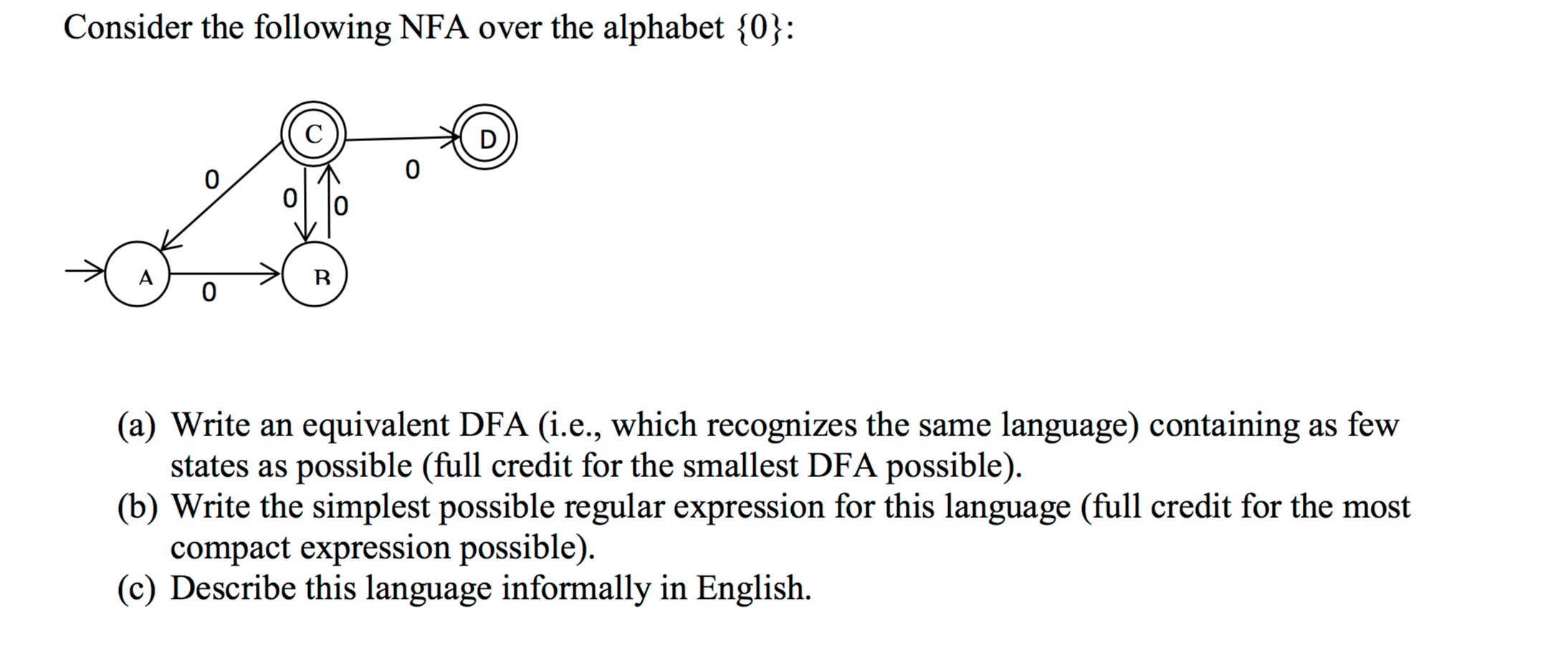 Solved Consider the following NFA over the alphabet {0}: | Chegg.com