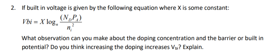 Solved If built in voltage is given by the following | Chegg.com
