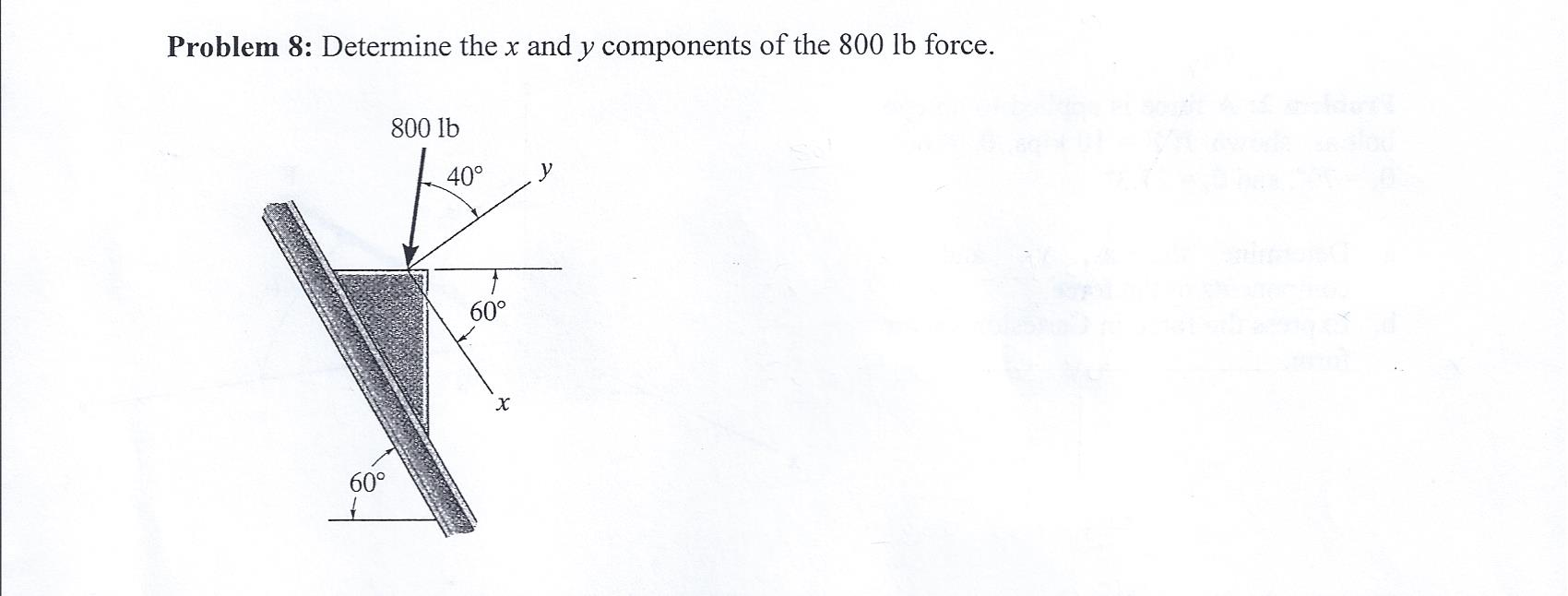 Solved Determine the x and y components of the 800 lb force. | Chegg.com