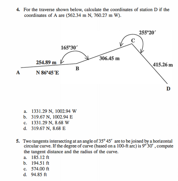 Solved For the traverse shown below, calculate the | Chegg.com
