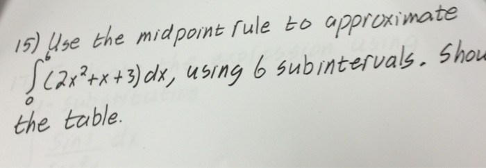 Solved Use the midpoint rule to approximate integral_0^6 | Chegg.com