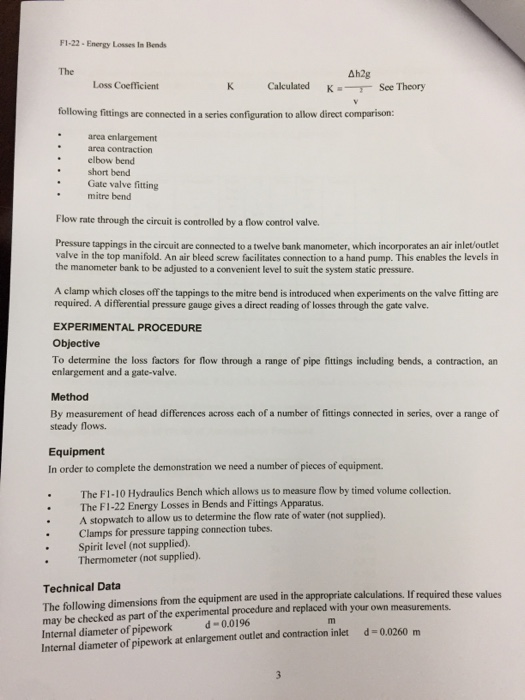 F1-22 Energy Losses In Bends ENERGY LOSSES IN BENDS | Chegg.com