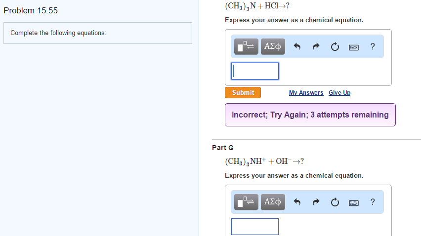 Solved (CH3 )3N-HCl→? Express your answer as a chemical | Chegg.com