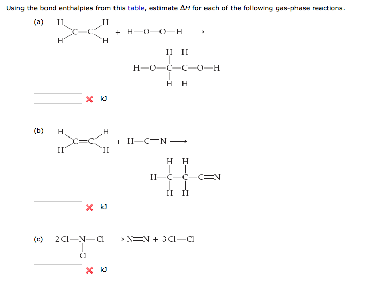 Solved Using the bond enthalpies from this table, estimate | Chegg.com Solved Using the bond enthalpies from this table, estimate | Chegg.com